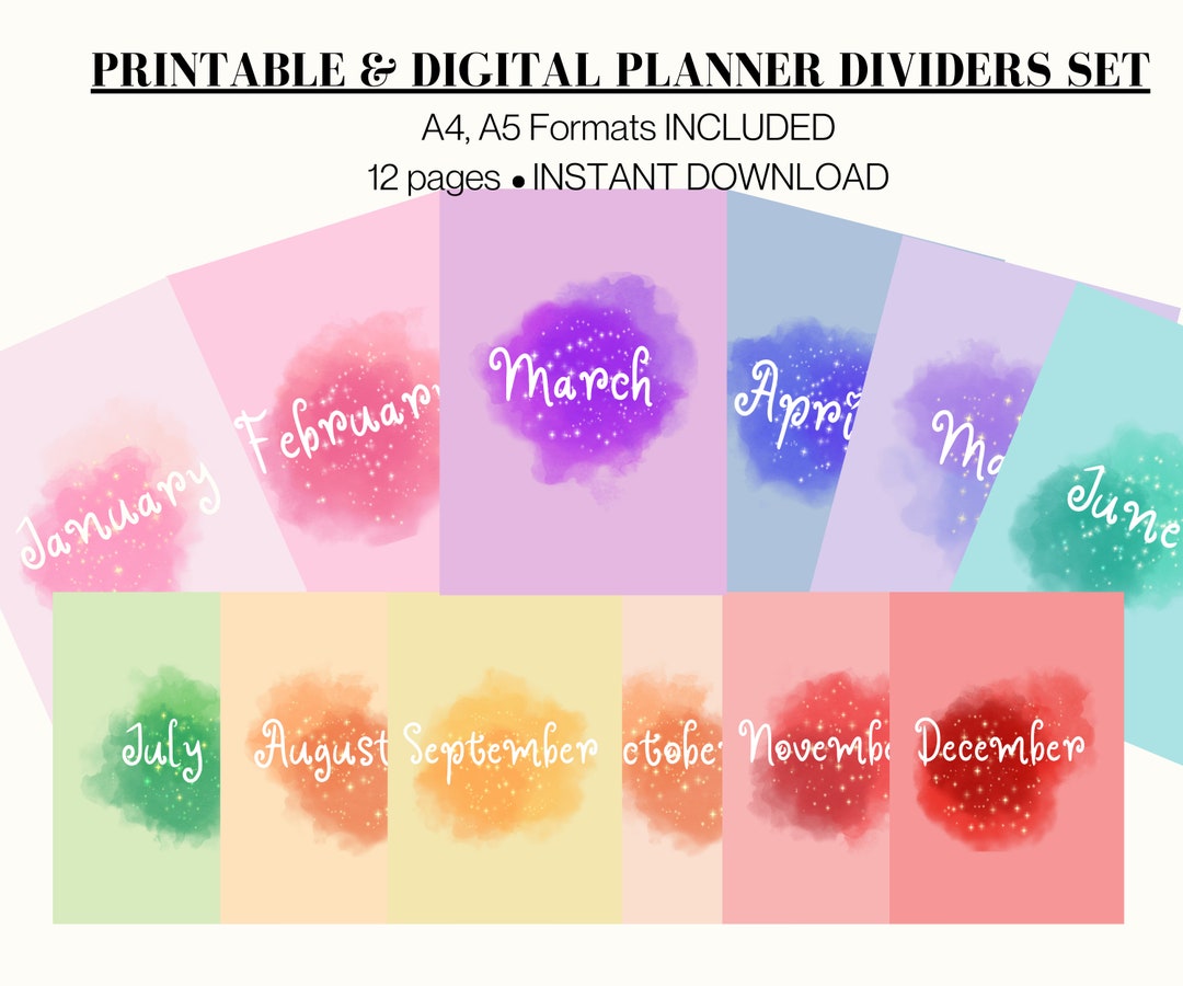 12 Monthly Planner Dividers, Monthly Dividers, Cover Sheets, Printable ...