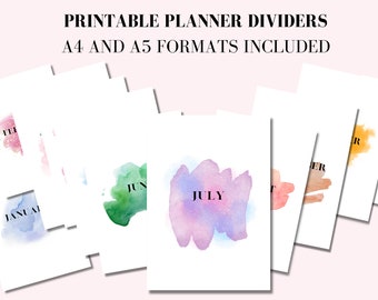 12 Monthly Planner Dividers, Monthly Dividers, Cover Sheets, Printable ...