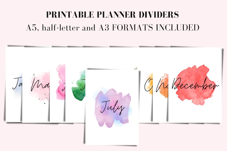 12 Monthly Planner Dividers, Monthly Dividers, Cover Sheets, Printable ...