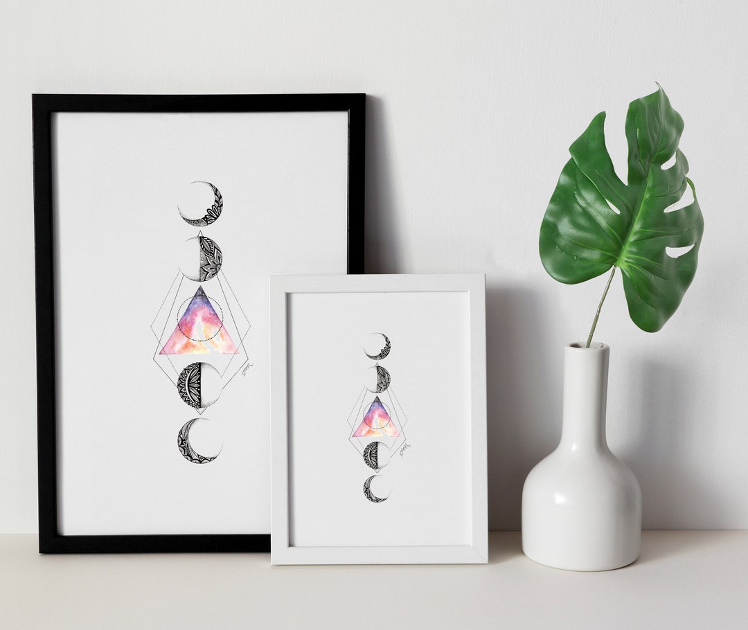 Phases of the Moon Print | Cosmic Print | Moon Artwork | Watercolour ...