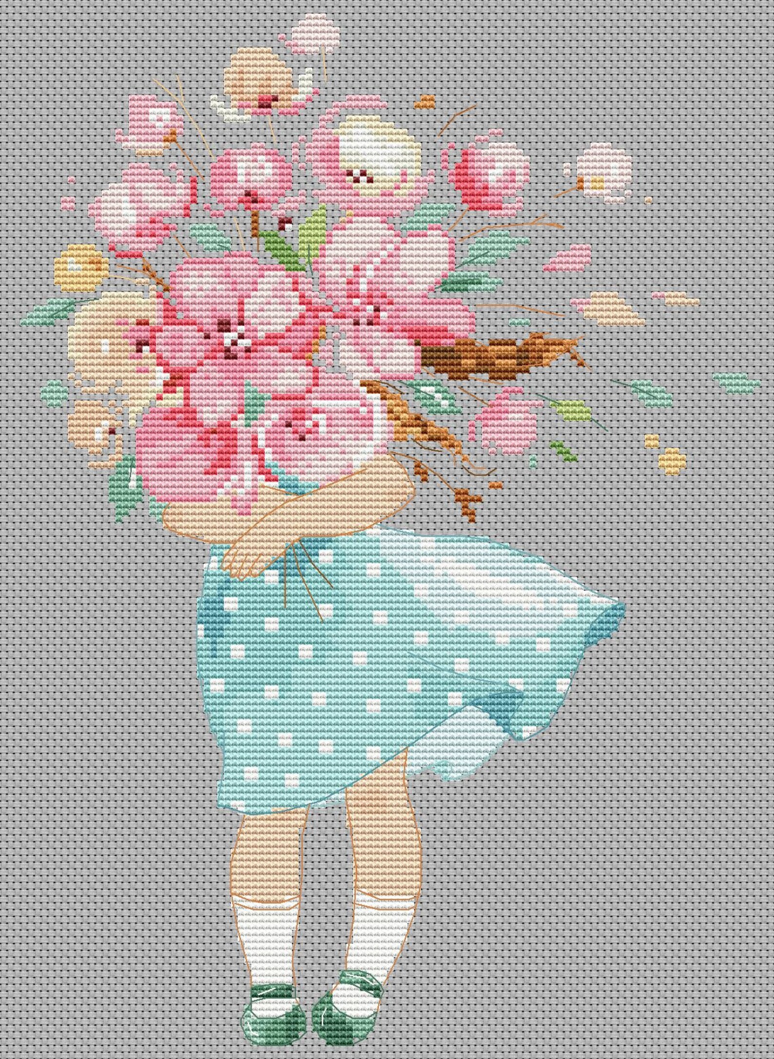 Girl cross stitch Cross stitch pattern Flowers cross stitch | Etsy