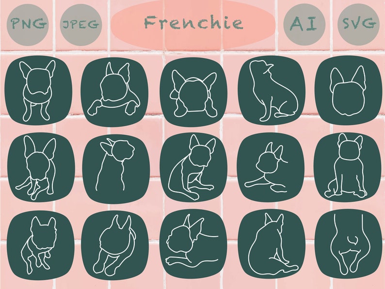 French Bulldog Stickers Outline in Png Svg Jpeg Cricut Tshirt Design ...