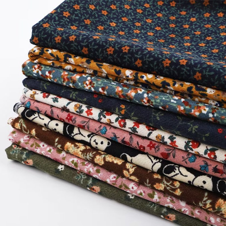 Floral Corduroy Fabric, Print Colorful Flowers Plant Corduroy Fabric ...