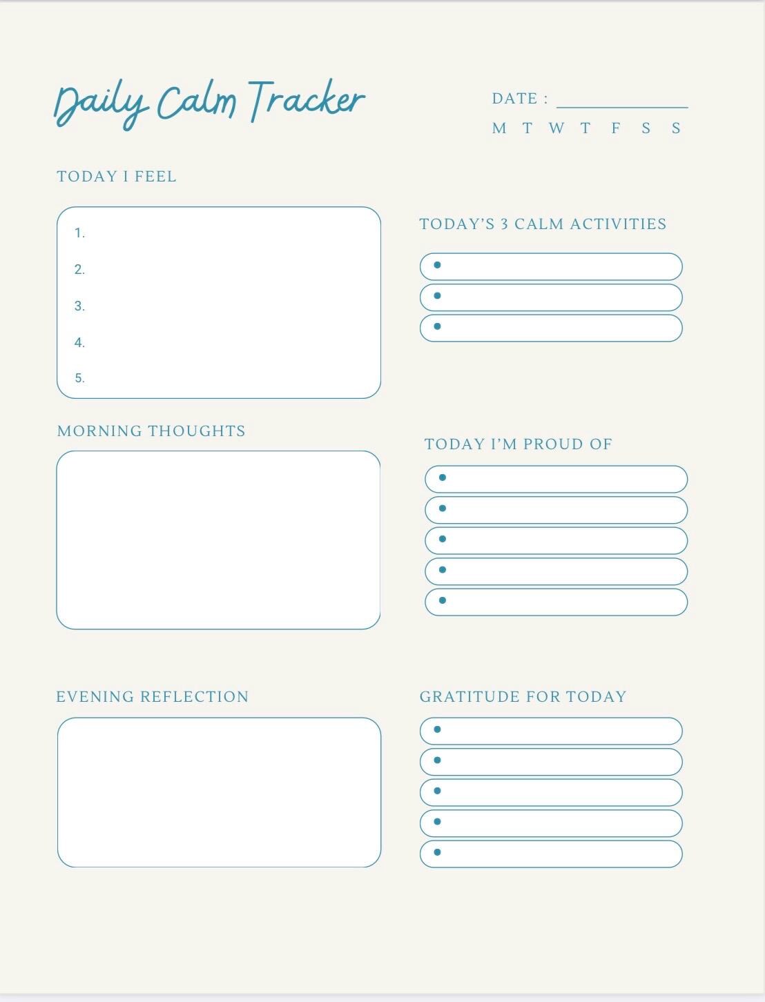 Daily Calm Tracker Printable | Mood Tracker | Anxiety Journal Page ...
