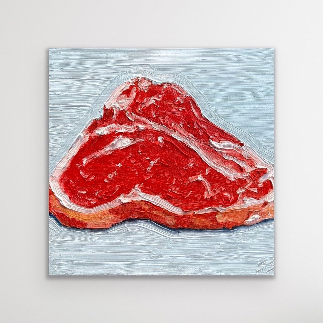 T-bone Steak Original Oil Painting on Canvas Panel Steak Art Meat Art ...