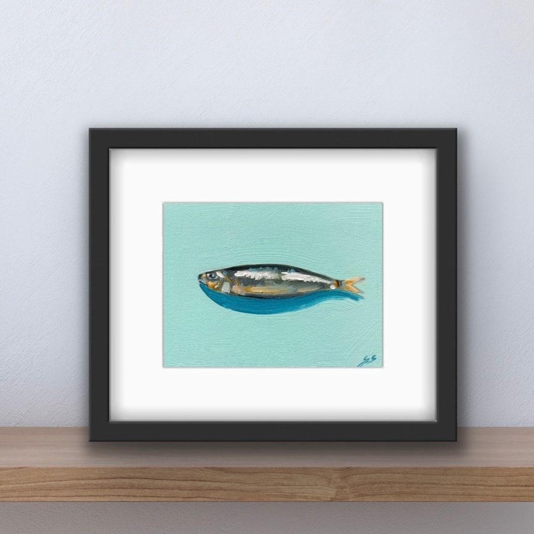 Framed Sardine Print Colorful Sardine Art Fish Print Simplistic Wall ...