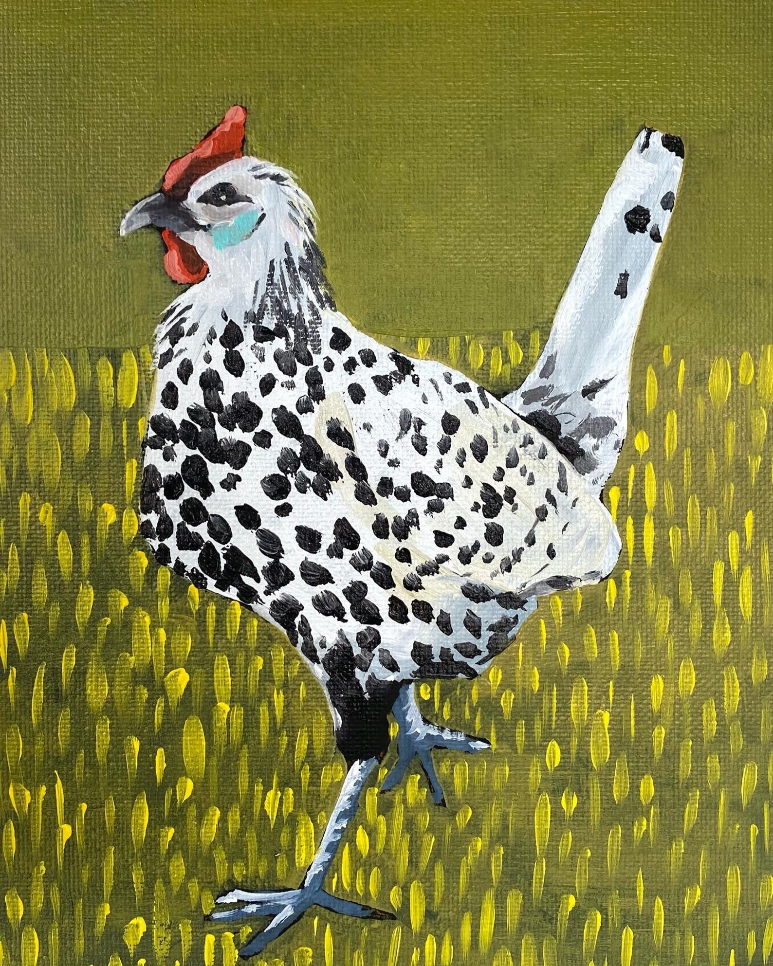 Black and White Spotted Rooster Oil Painting on Canvas Panel - Etsy