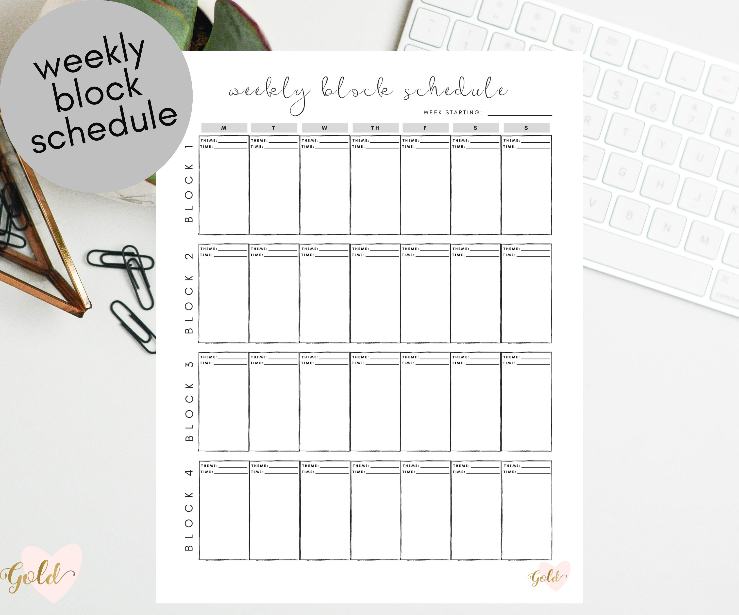 Weekly Block Schedule Template Printable Planner Us Letter Etsy ...