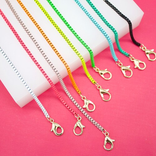 18k Gold Filled 3mm Colorful Enamel Box Chain Multicolor - Etsy