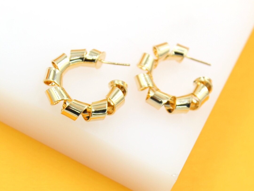 18K Gold Filled Thick Twisted Hoop Earrings Gold Twisted Push Back Hoop ...