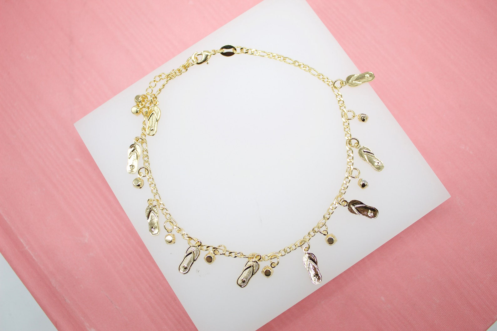 18K Gold Filled Sandal Chankla Charm Anklet With Round Clear - Etsy