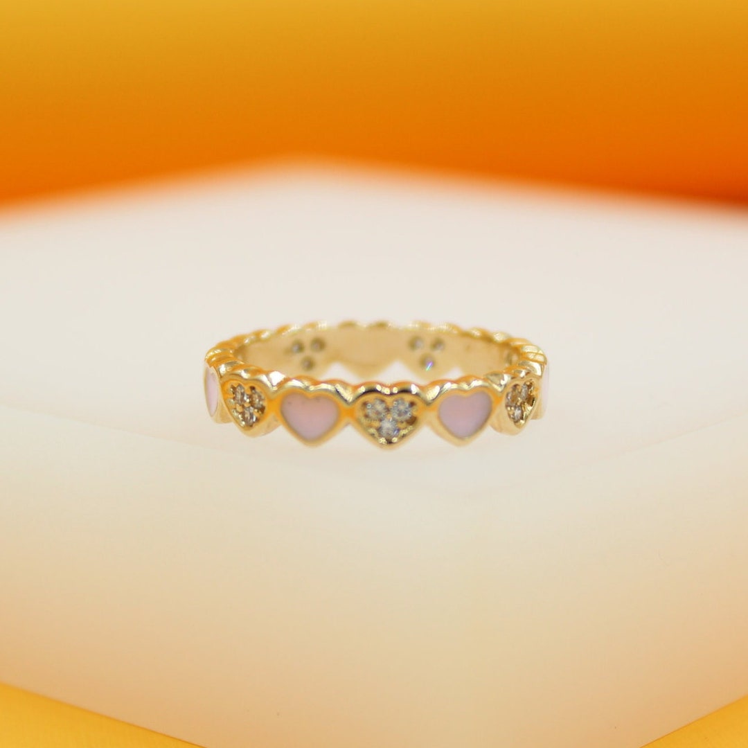 18K Gold Filled CZ Heart Enamel Ring Cubic Zirconia Heart Enamel Ring ...