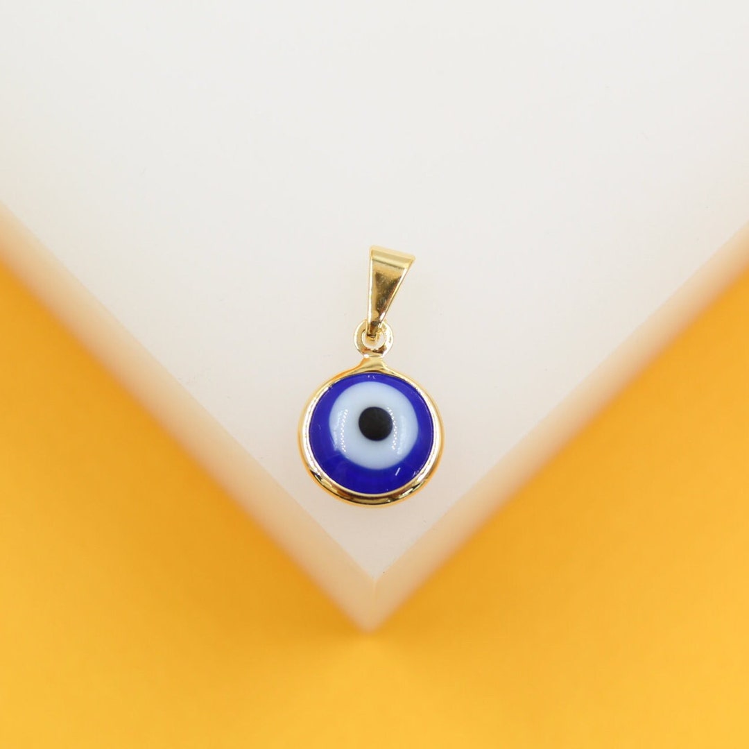 18K Gold Filled Dark Blue Evil Eye Enamel Charm Pendant Gold Evil Eye ...