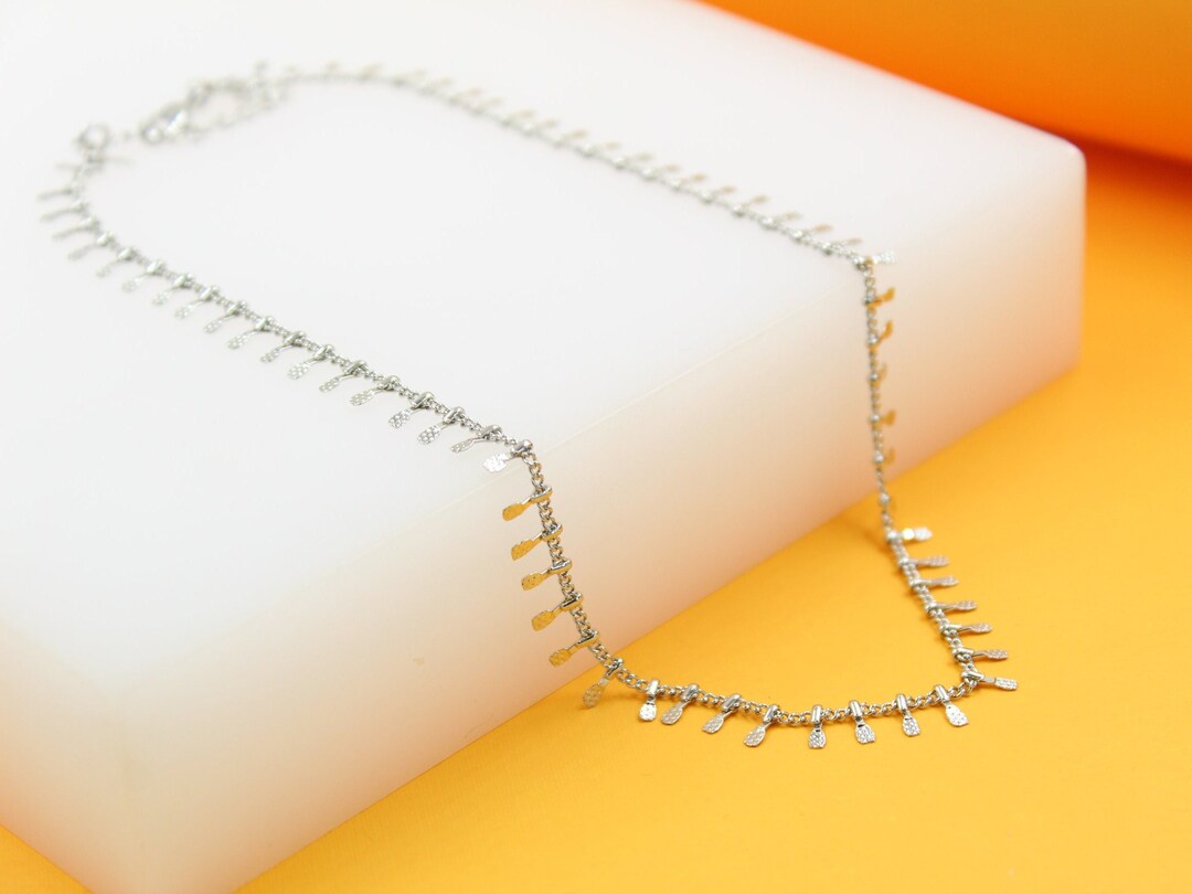 18K Rhodium Filled Fringe Dangle Choker Fringe Necklace Layering Fringe ...