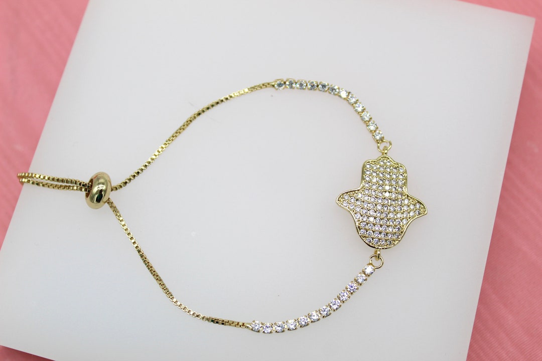 18K Gold Filled Adjustable Box Chain Bracelet With Clear CZ - Etsy