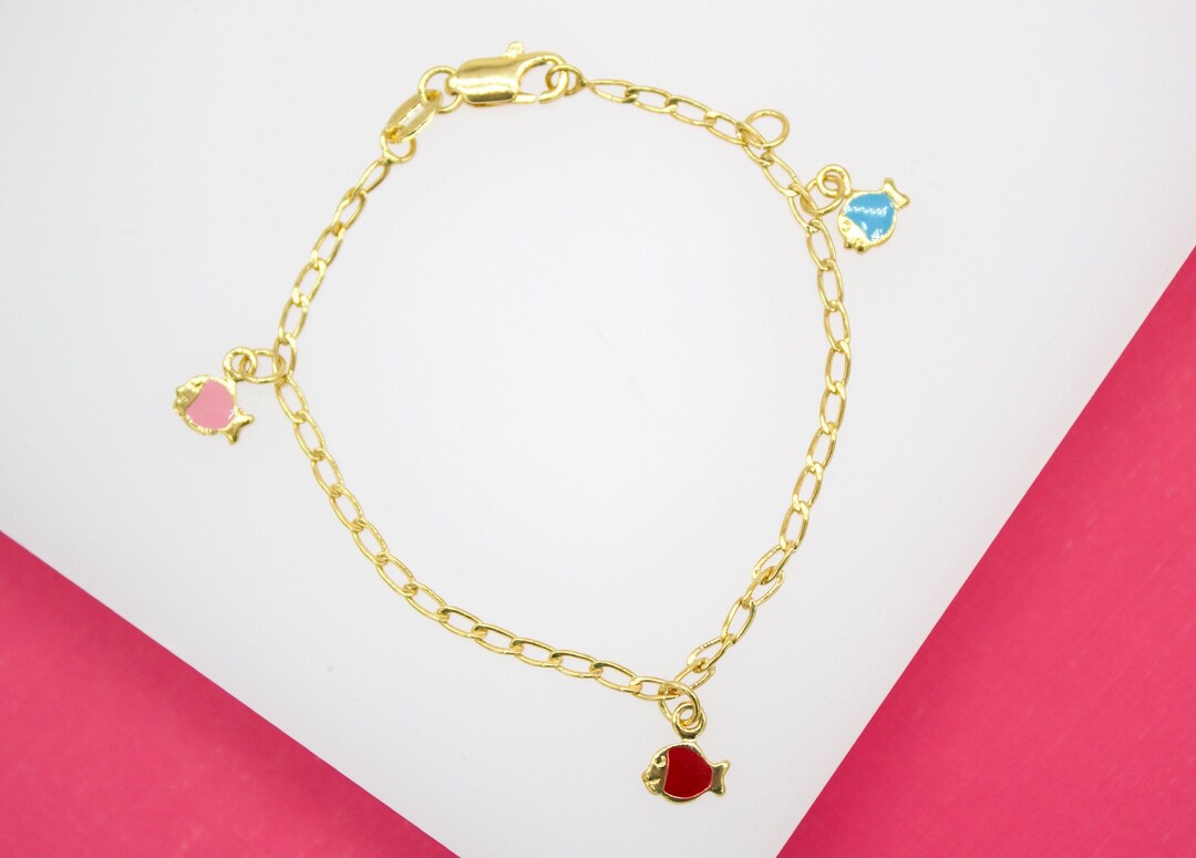 18K Gold Filled Dangle Enamel Fish Charm Bracelet for Wholesale Kid ...