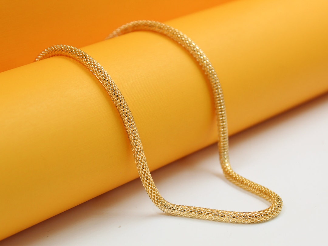 18K Gold Filled Round Mesh Necklace Chain Gold Mesh Necklace Gold ...