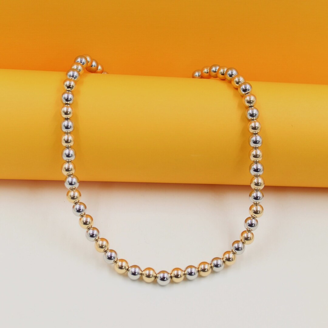 18K Gold Filled Two Toned Beaded Necklace Gold and Silver Bead Necklace ...