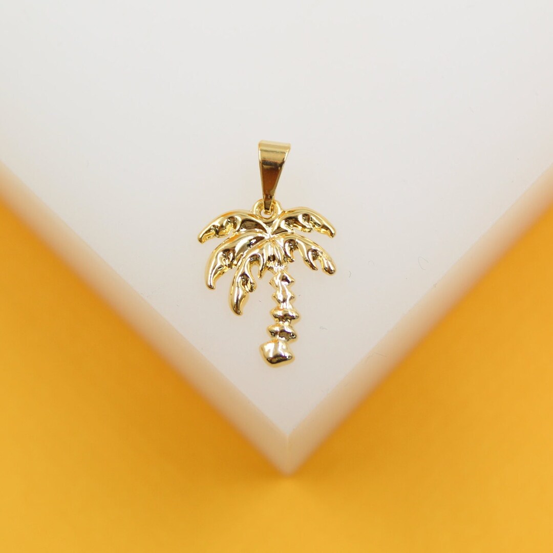 18K Gold Filled Palm Tree Pendant Charm Gold Palm Tree Necklace Charm ...
