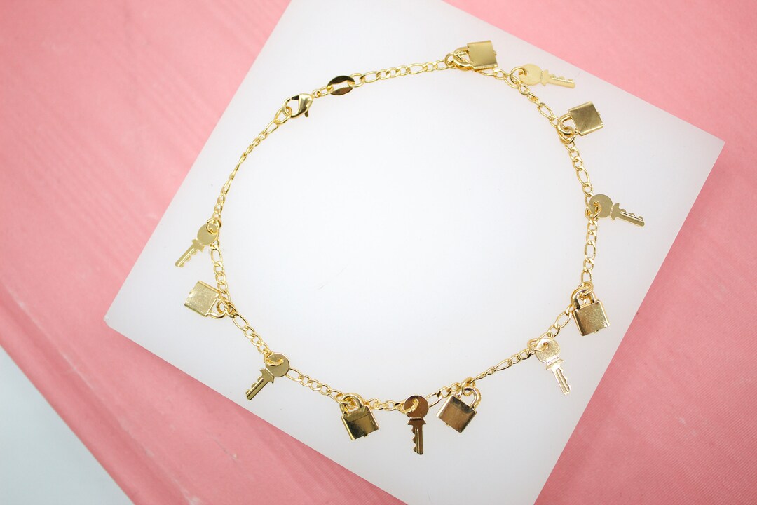18K Gold Filled Key and Lock Charm Anklet for Wholesale Dainty - Etsy