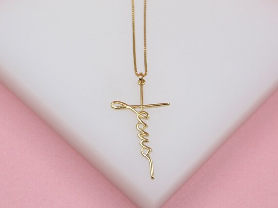 18K Gold Filled Cross Cursive Jesus Necklace for Wholesale - Etsy