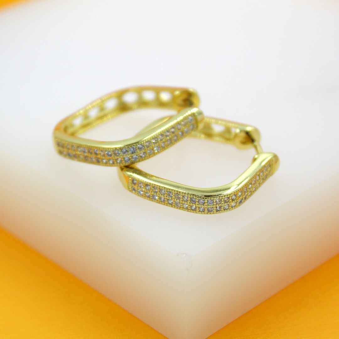 18K Gold Filled CZ Rectangle Hoops Earrings CZ Rectangle Hoop Earrings ...