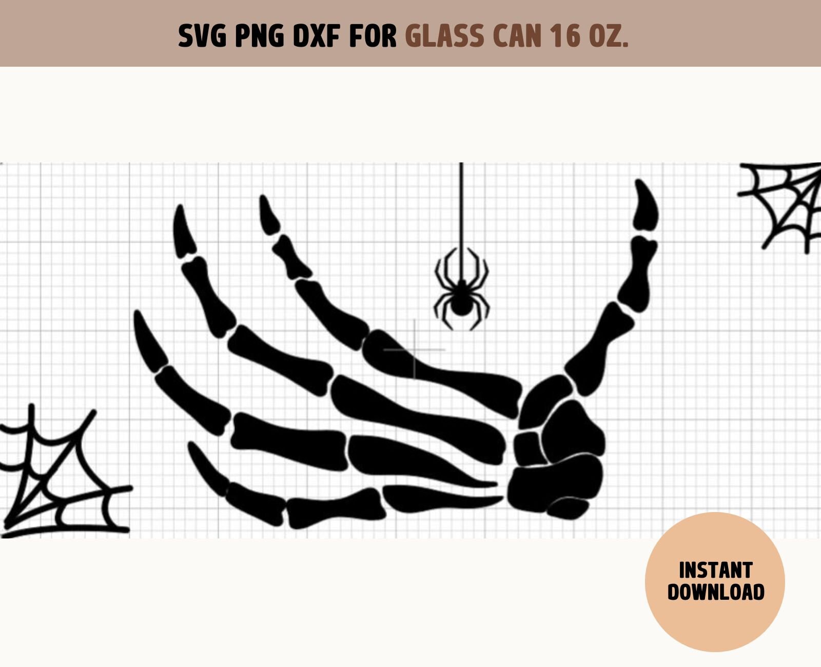 Skeleton Hand and Spider Web Svg File for 16oz Libbey Beer Can Glass in ...