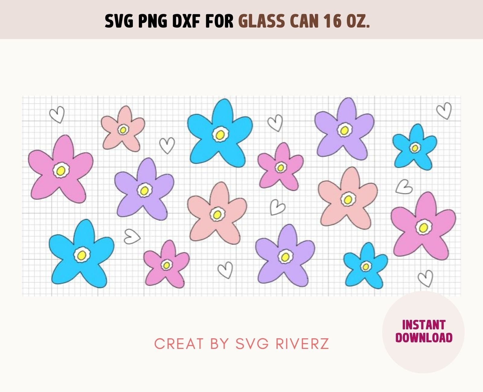 Flower Svg DXF and PNG Cutting Digital File for 16oz Libbey - Etsy