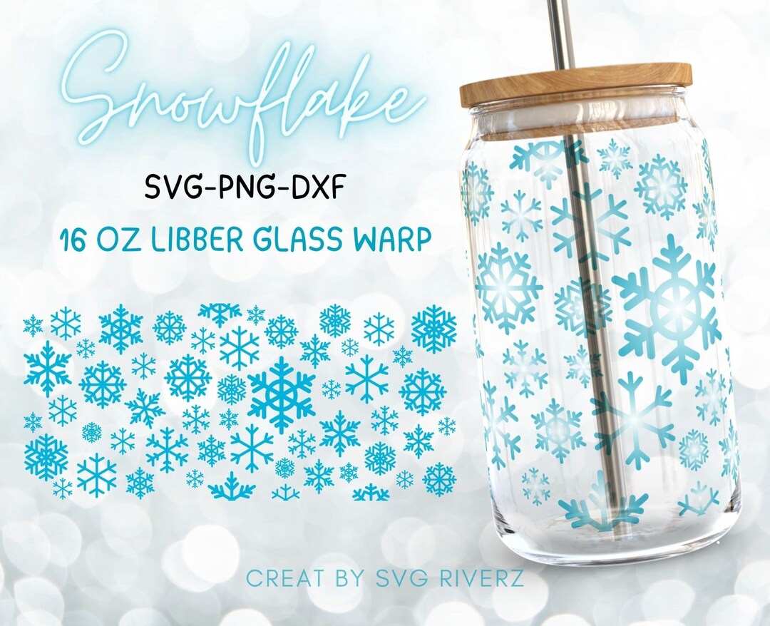 Snowflake Svg File for 16oz Libbey Beer or Soda Can Glass in Merry ...