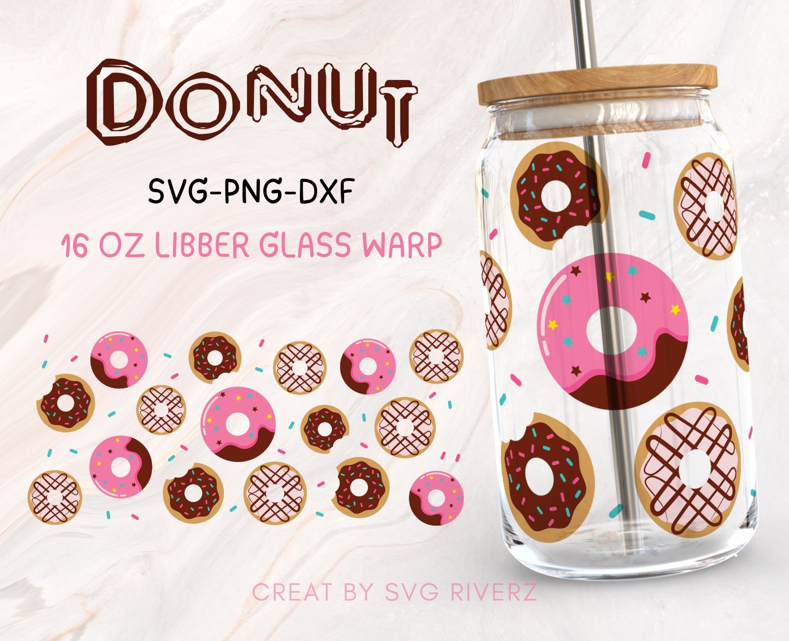 Donuts Svg , DXF and PNG Cutting Digital File for 16oz Libbey Beer or ...