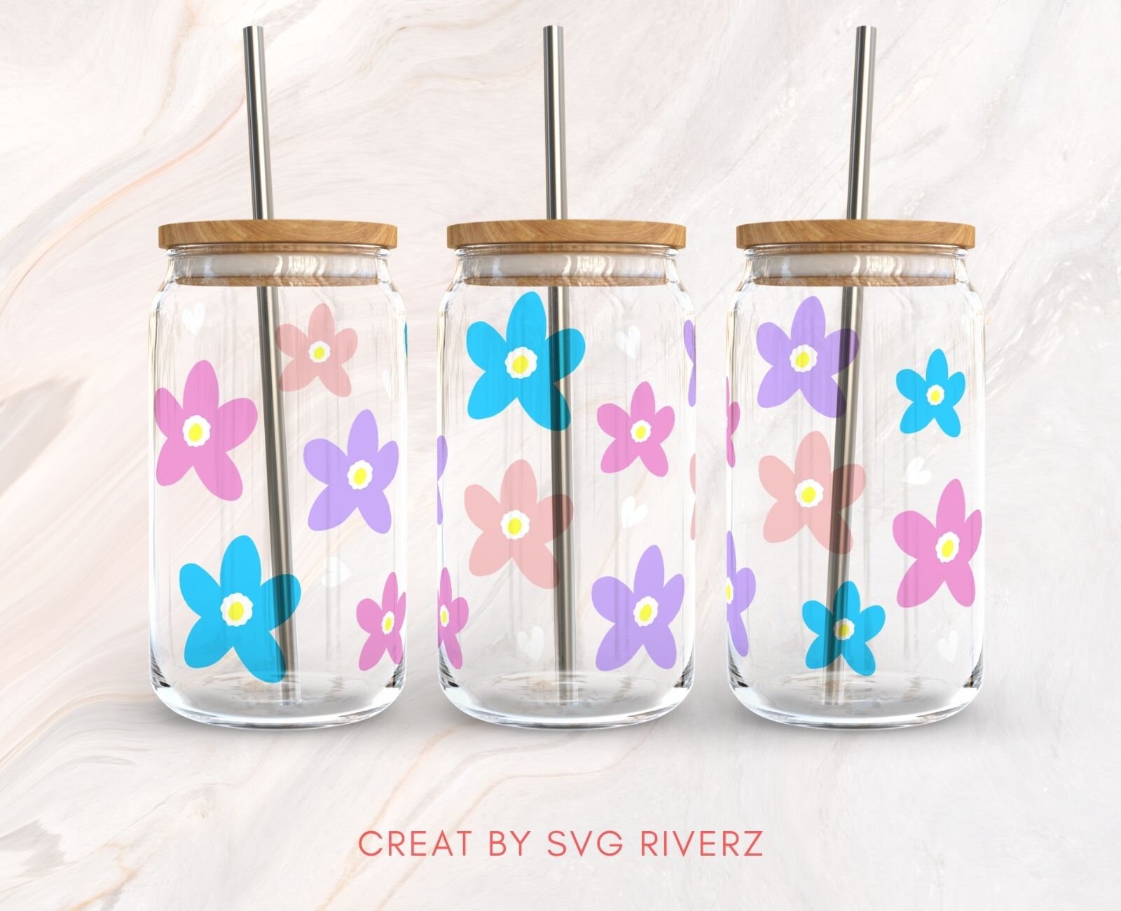 Flower Svg DXF and PNG Cutting Digital File for 16oz Libbey - Etsy