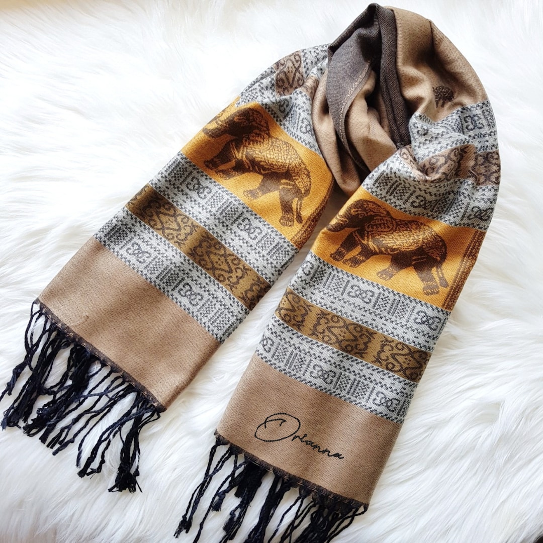 Personalized Elephant Shawl Pashmina With Signature Embroidery , You ...