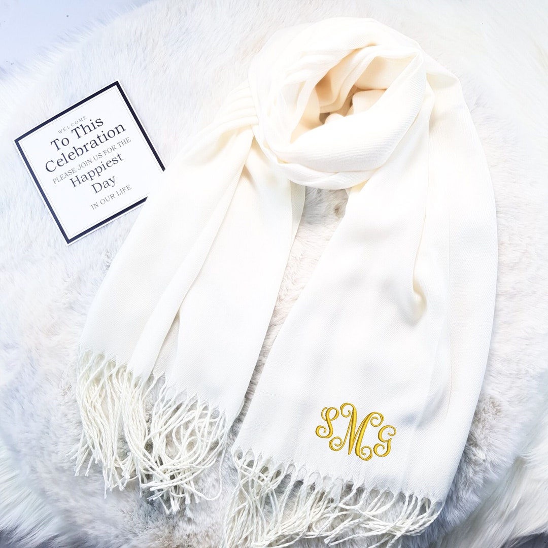 Monogrammed Pashmina Scarf: Personalized Logo Shawl, Bachelorette Gift ...