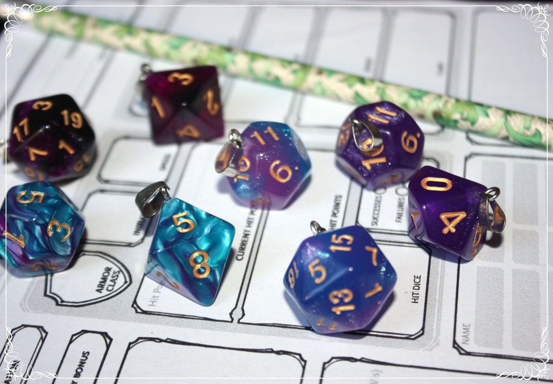 Blue and Purple Role-playing Dice Pendants Free Cord - Etsy