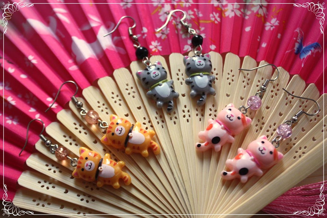 Japanese Style Anime Geek Kawaii Cute Cats Dangle Earrings - Etsy UK