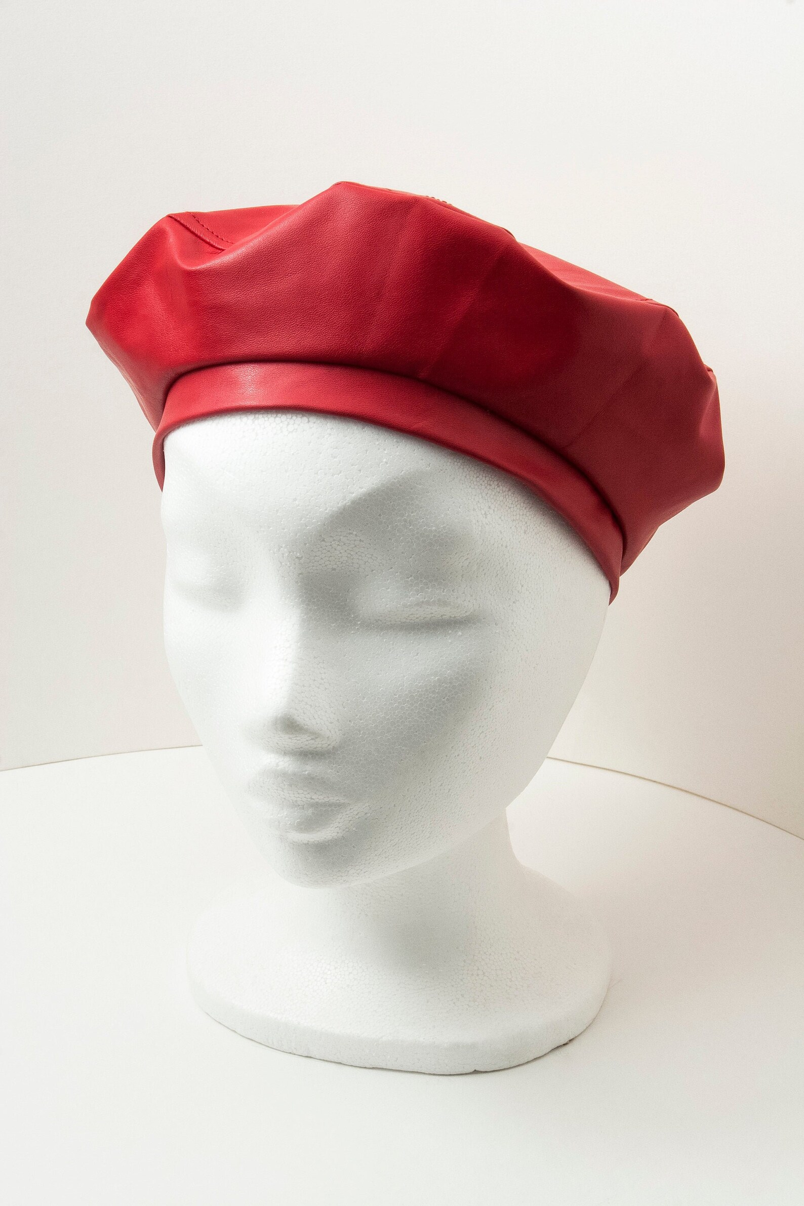 Red Vinyl Hat French Beret Handmade - Etsy