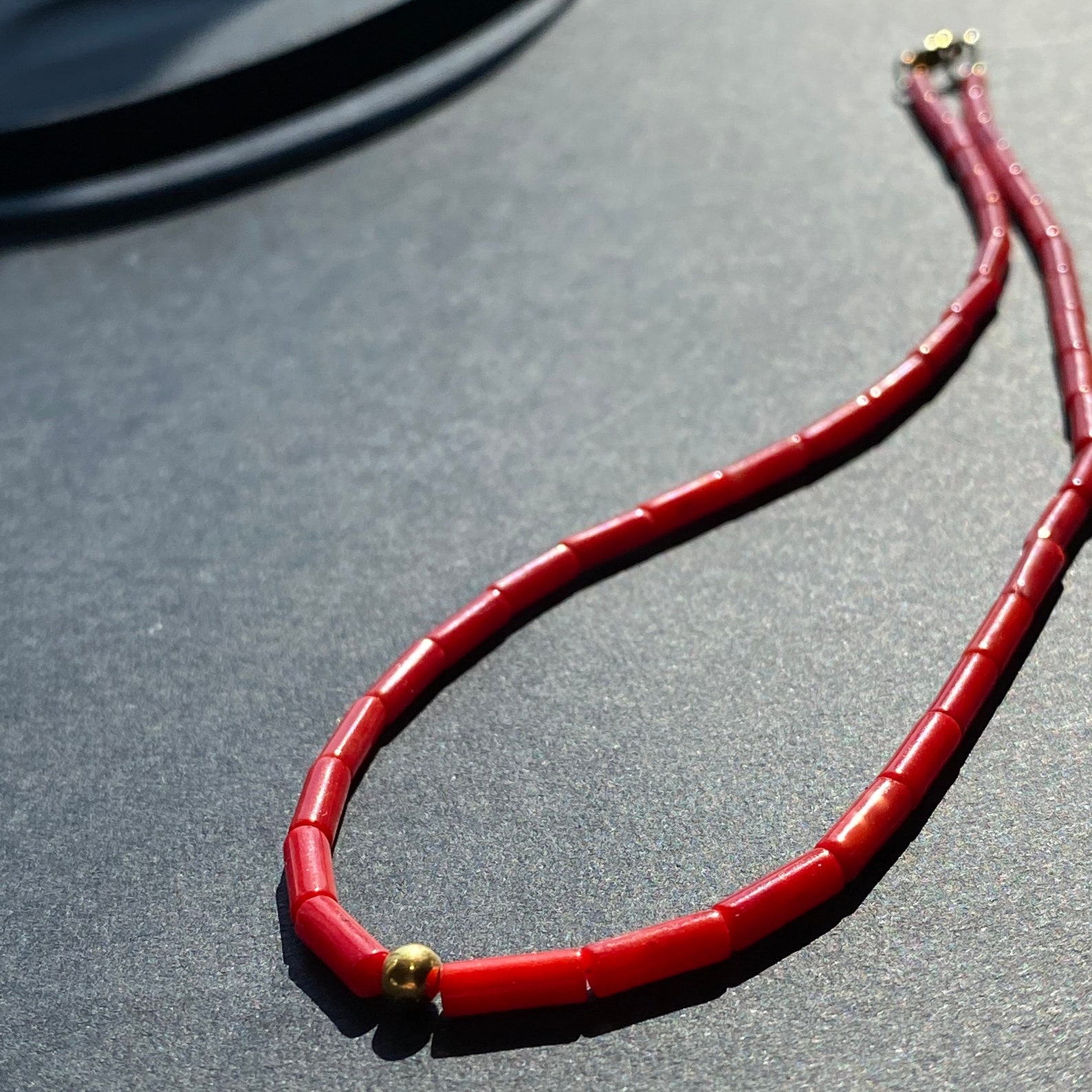 Red Coral Choker Necklace, Gold Plated Sterling Silver Dainty Necklace ...
