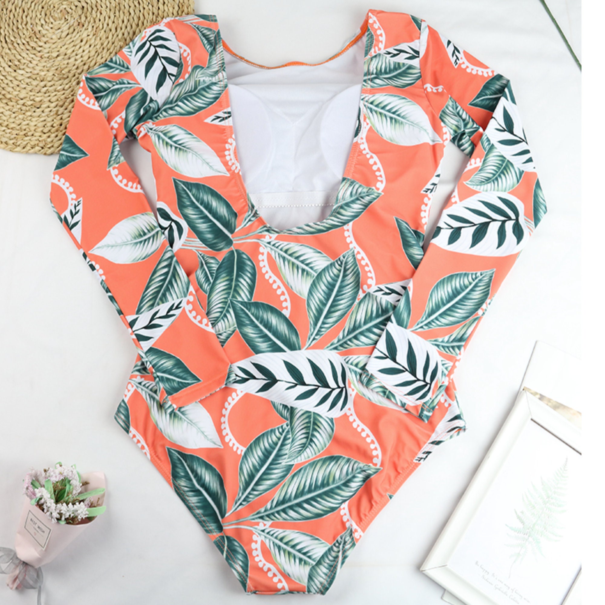 Women's Tropical Floral Unique Long Sleeve Rash Guard Swimsuit - Etsy
