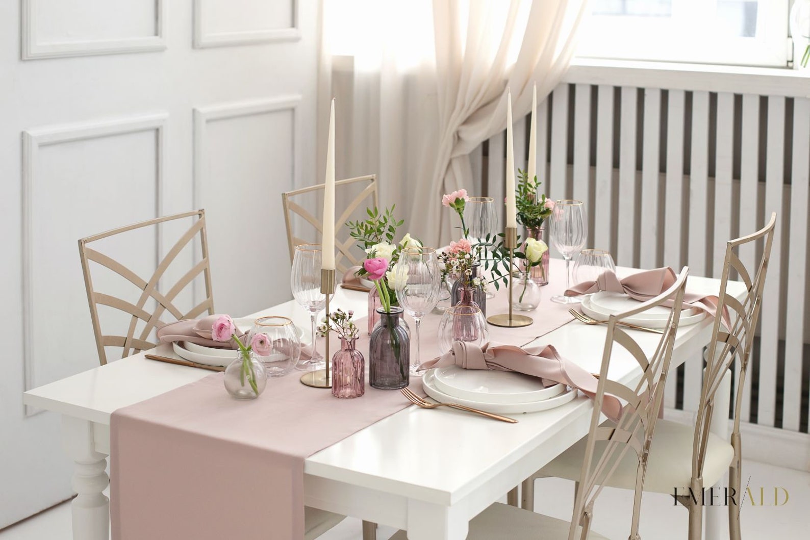 Blush Pink Table Runner With Napkins Set, Wedding Table Decor, Dusty ...