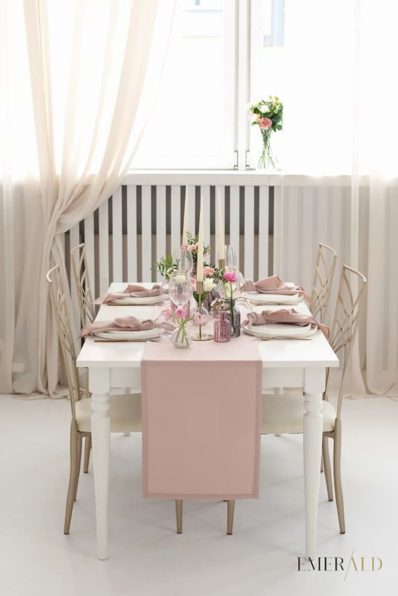 Blush Pink Table Runner With Napkins Set, Wedding Table Decor, Dusty ...