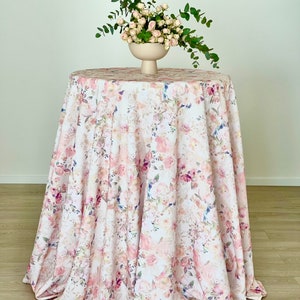 Pink Rose Tablecloth - Round 134"/340cm - Hand Crafted Floral Garden ...