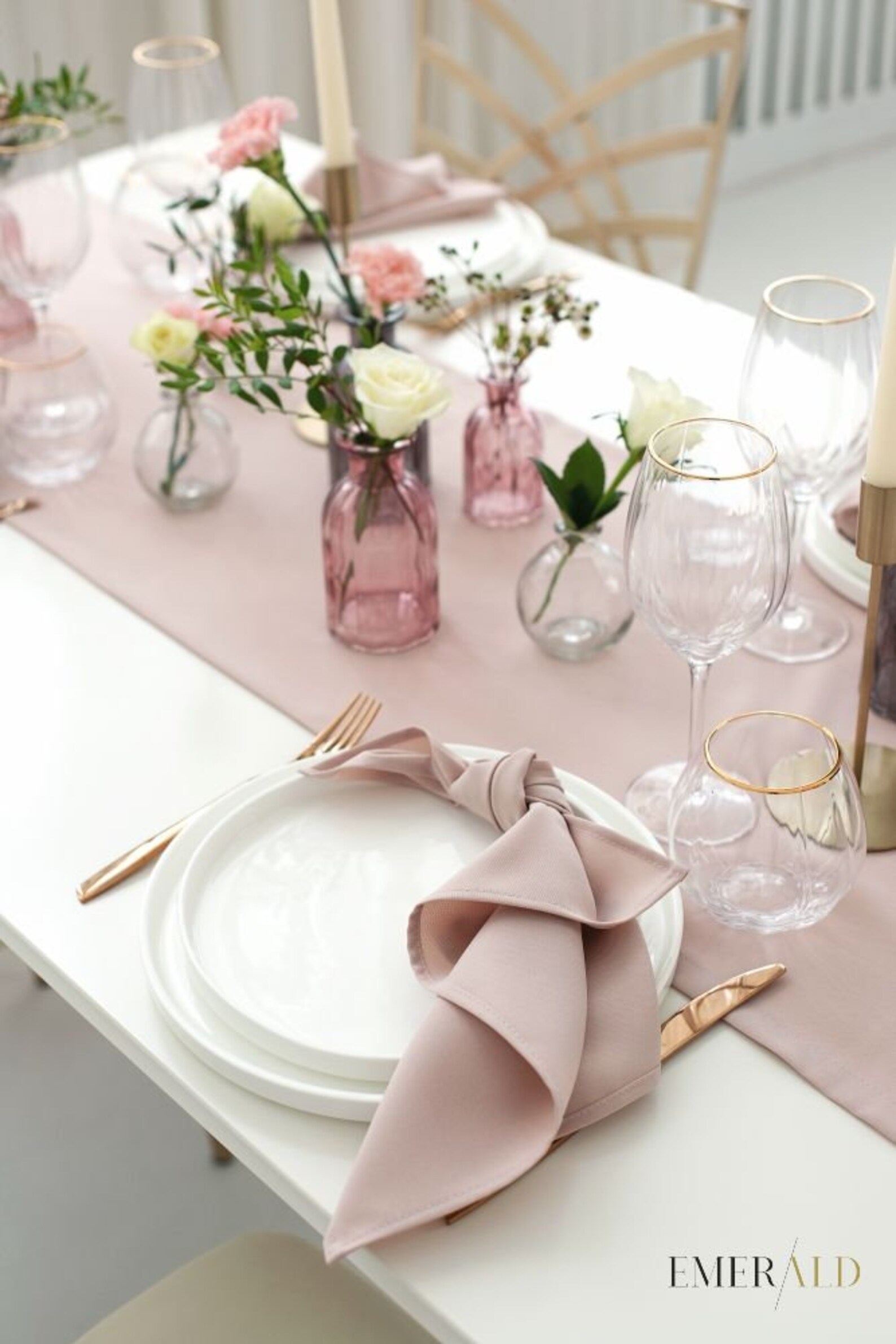 Blush Pink Table Runner With Napkins Set, Wedding Table Decor, Dusty ...