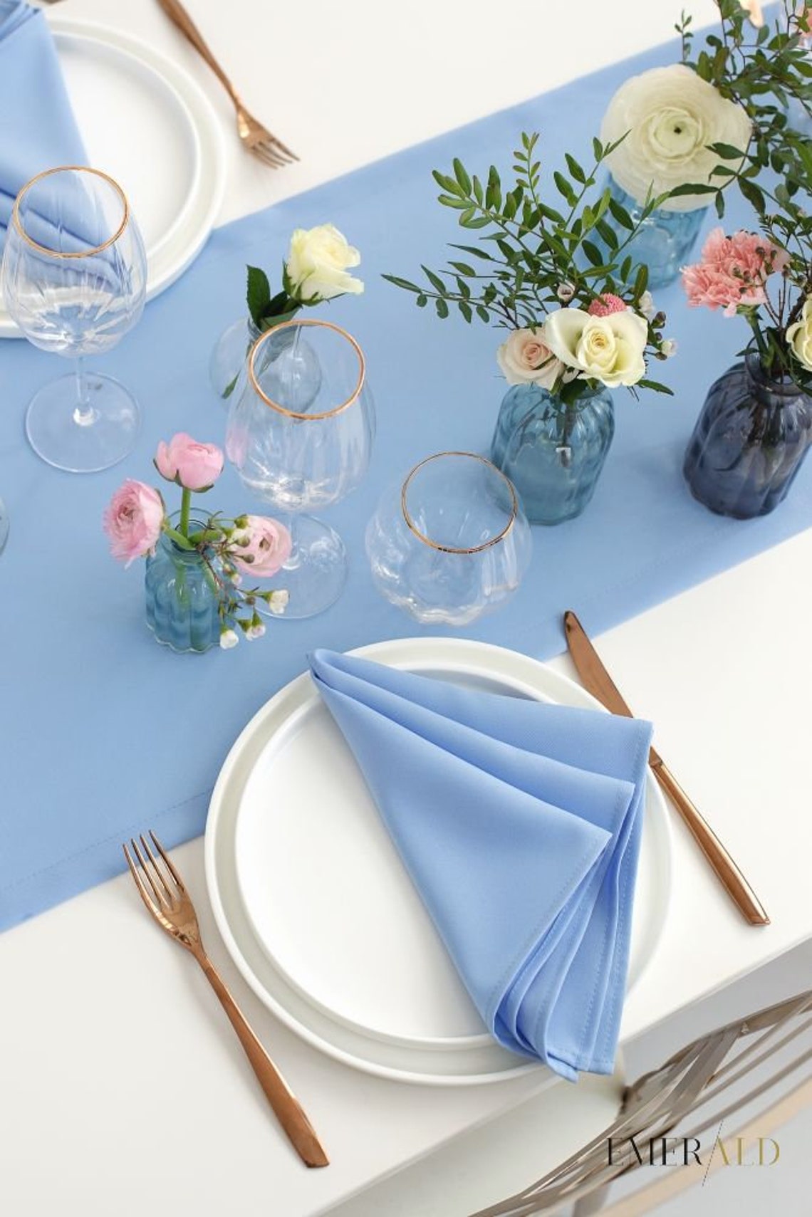 LIGHT BLUE BABY Blue Table Runner and Napkins Handmade - Etsy