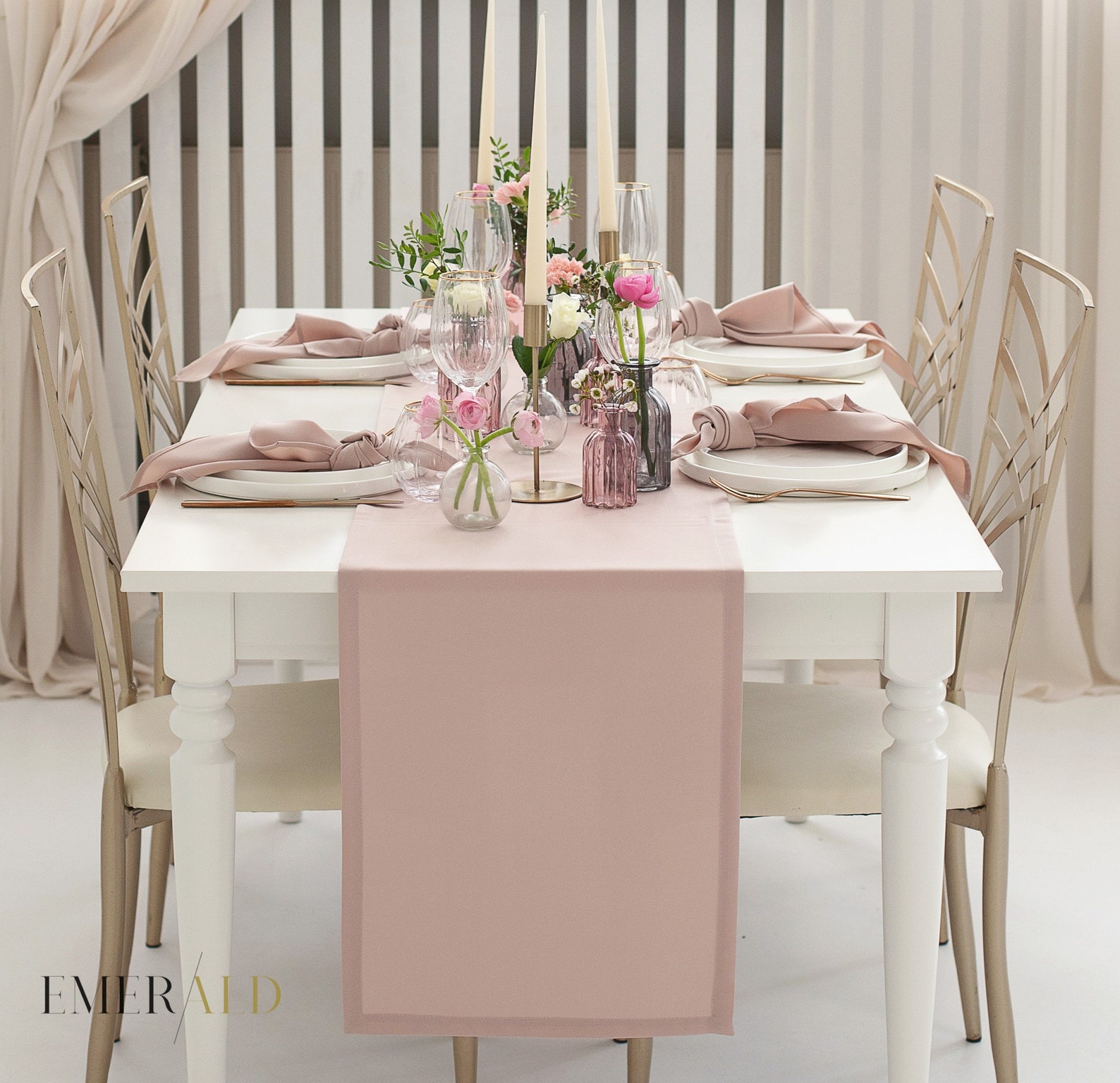 Blush Pink Table Runner With Napkins Set, Wedding Table Decor, Dusty ...