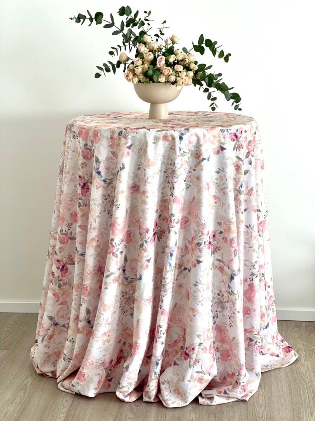 Pink Rose Tablecloth - Round 134"/340cm - Hand Crafted Floral Garden ...