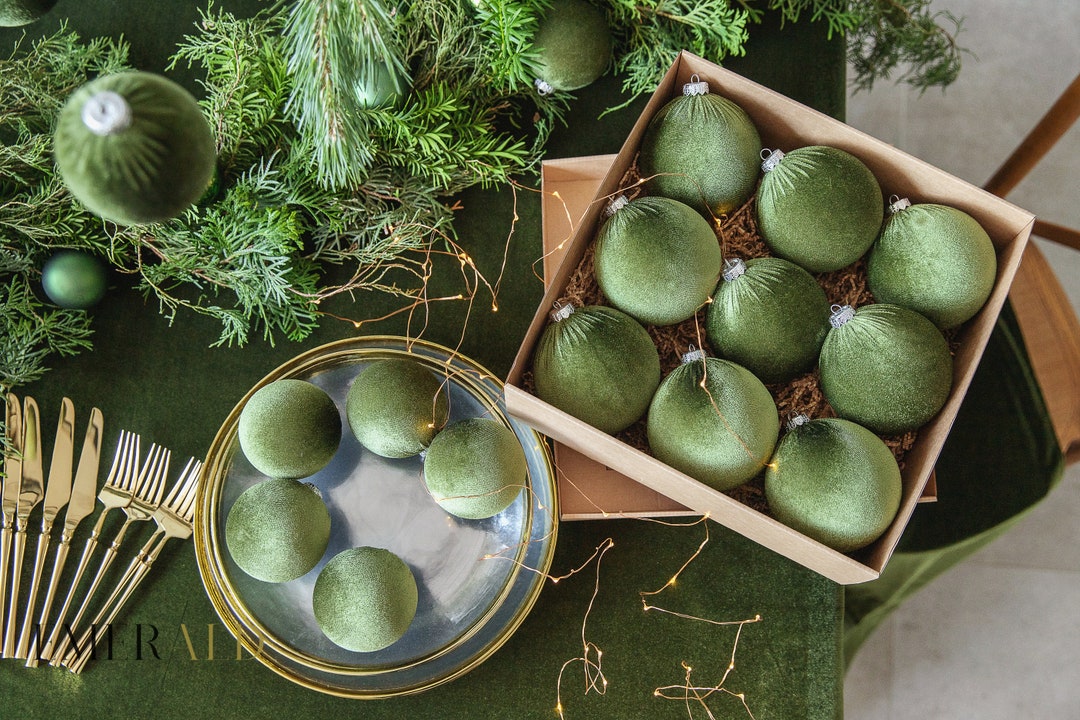 MOSS GREEN ORNAMENTS | Handmade Velvet Christmas Tree Decorations - Etsy