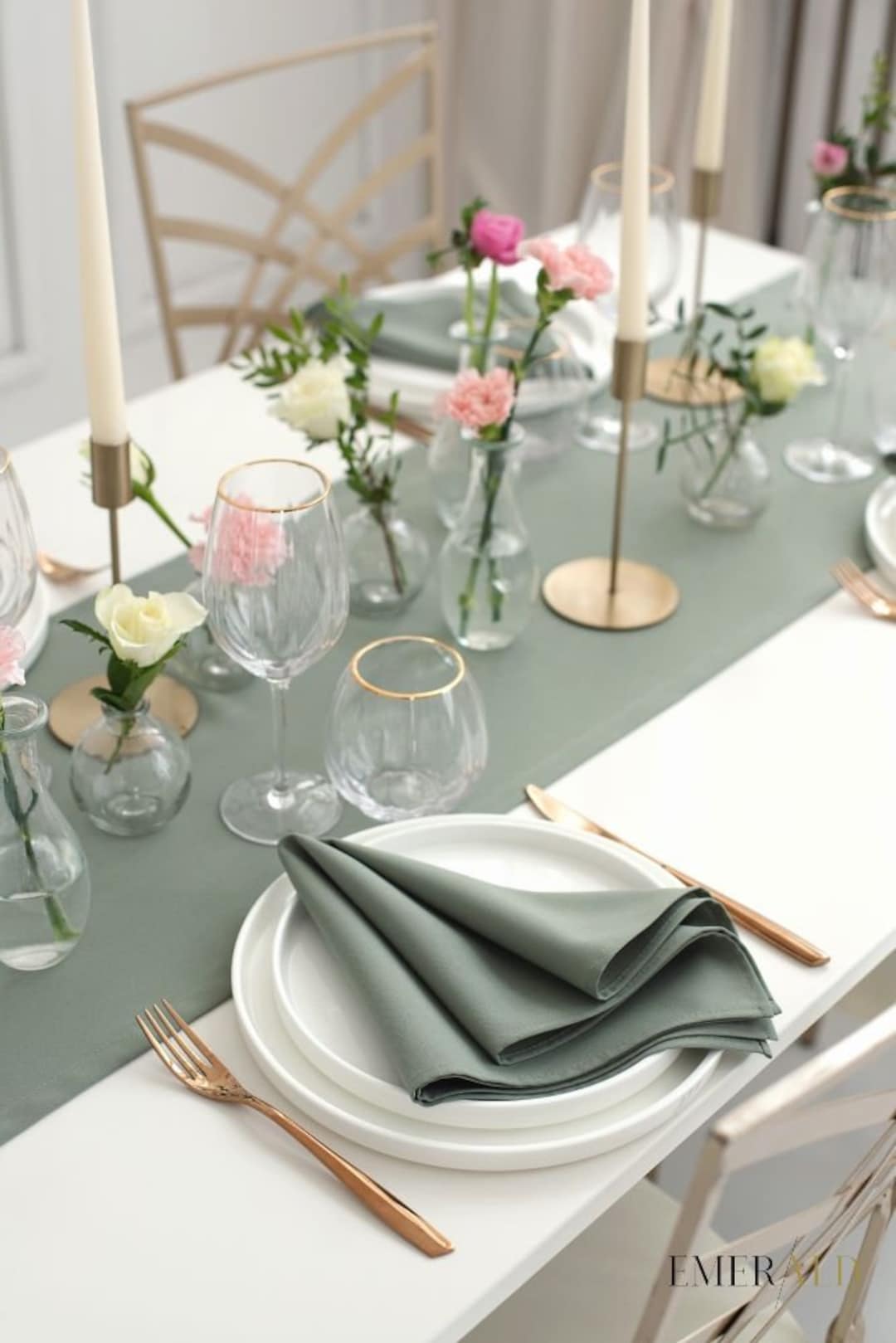 SAGE GREEN SET - Table Runner and Napkins - Handmade Table Set Décor - Etsy