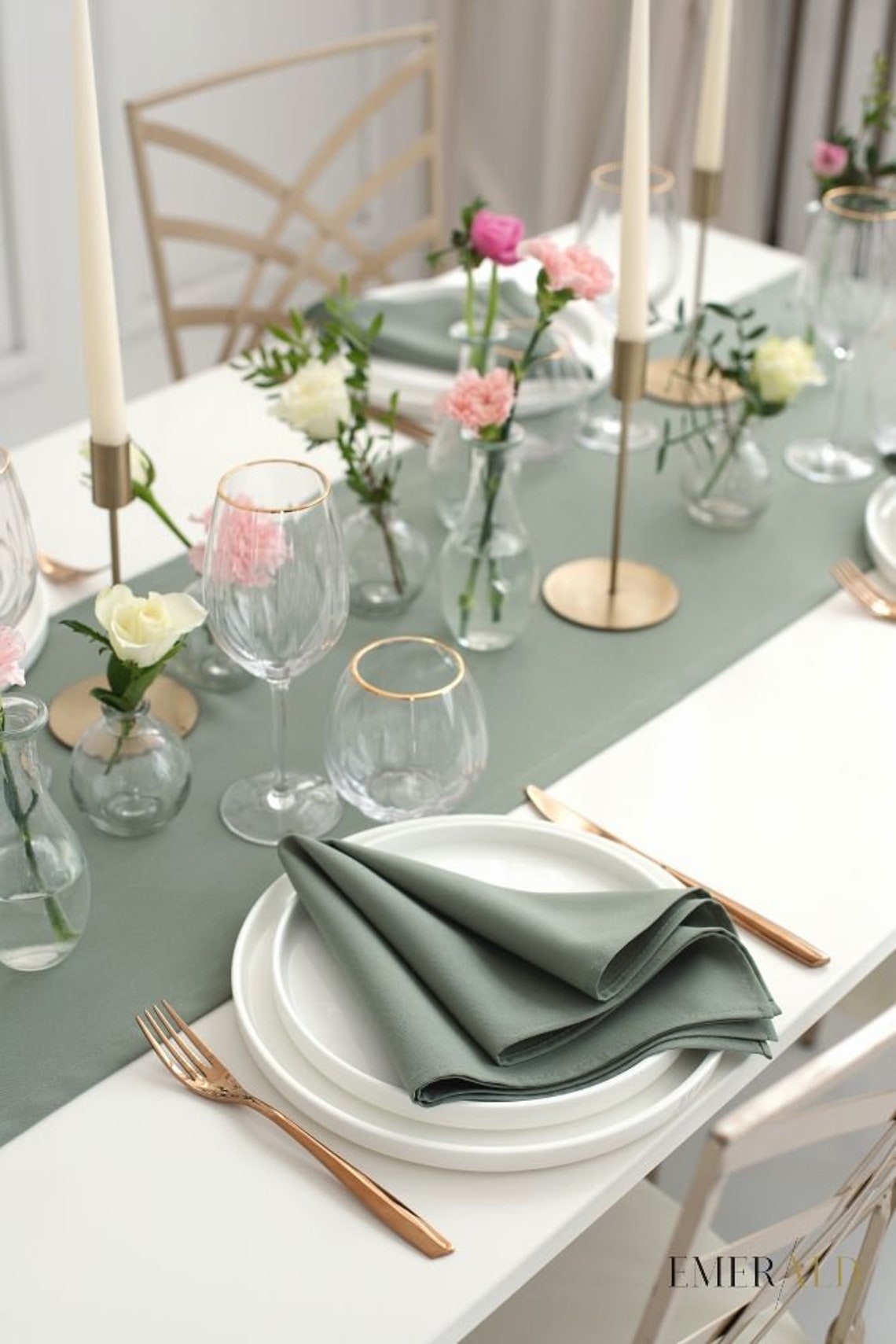 SAGE GREEN SET - Table Runner and Napkins - Handmade Table Set Décor ...