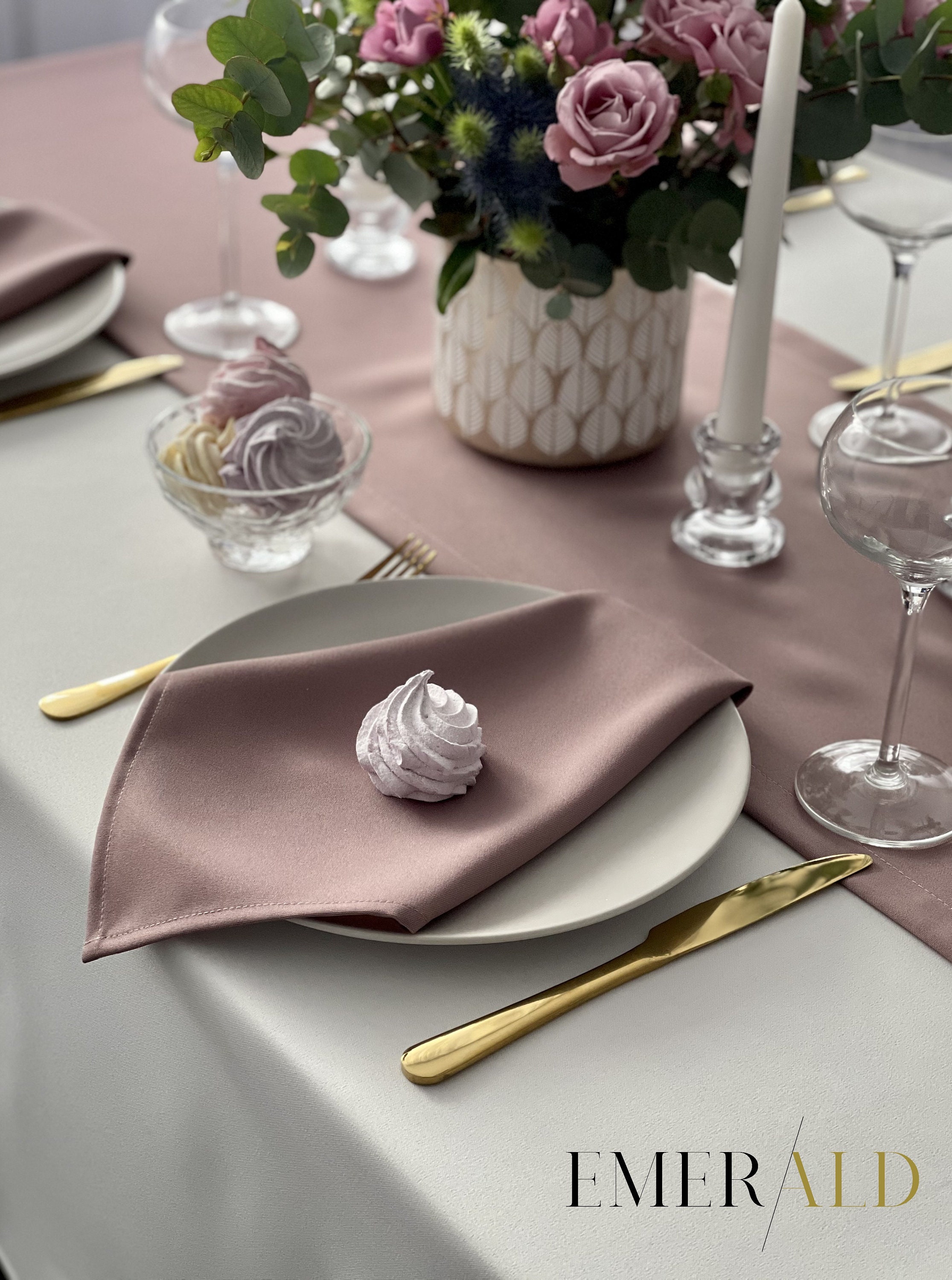 DARK DUSTY ROSE - Table Runner and Napkins - Handmade Table Set Decor ...