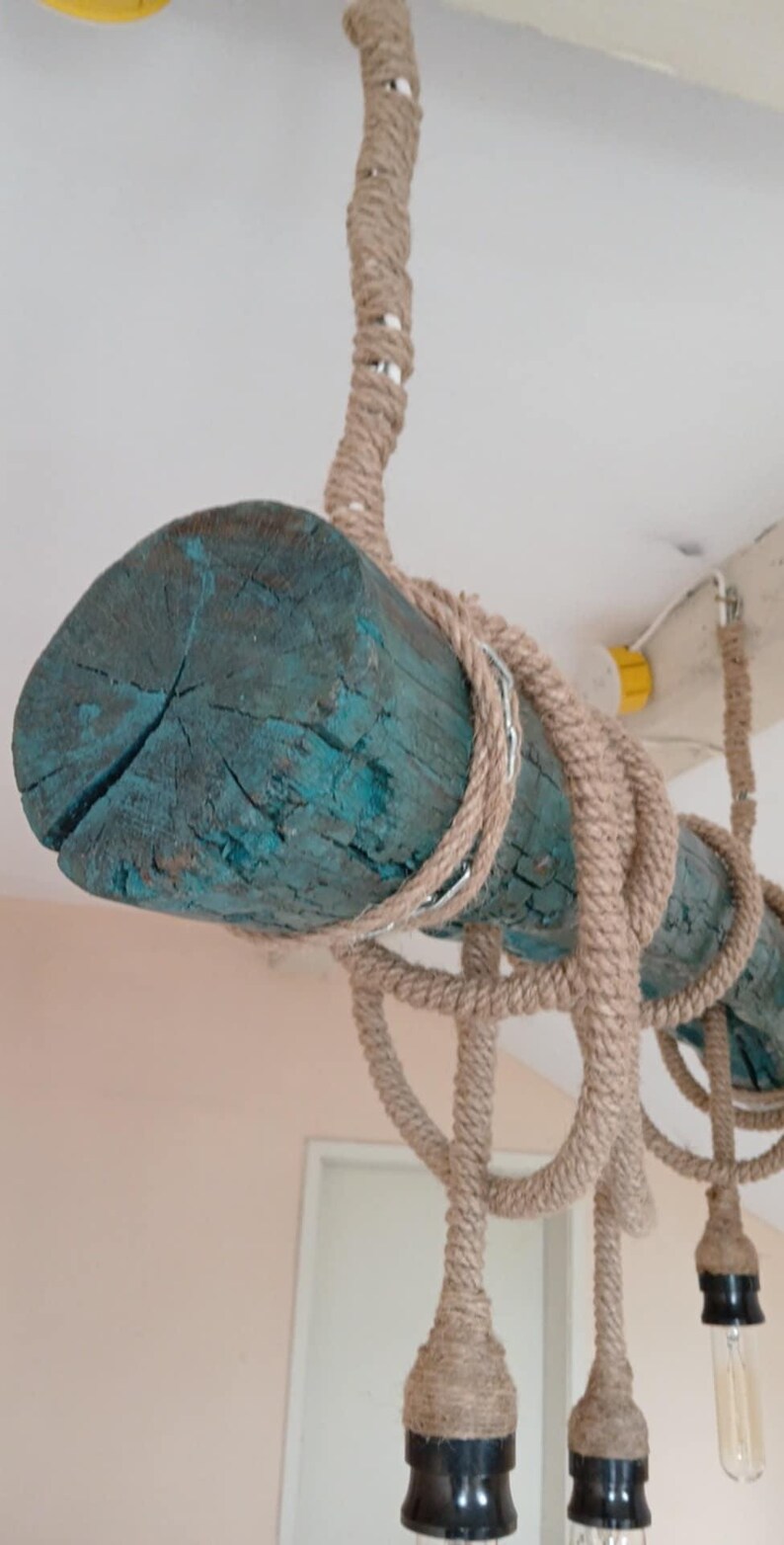 Wooden Hanging Lamp in a Rustic Style, on Chains With Decorative Edison ...